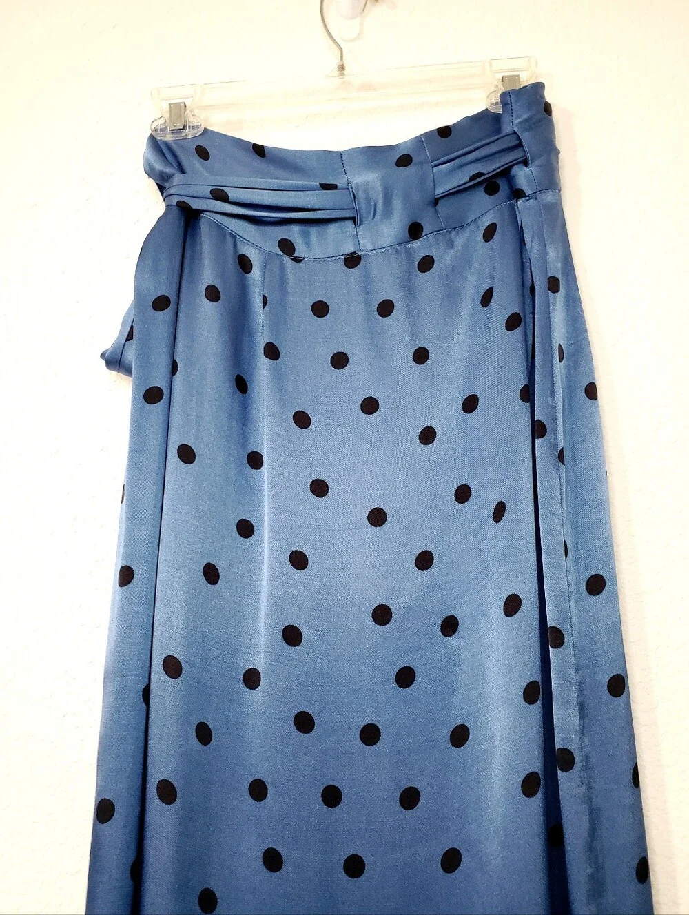 Zara | Skirts | Zara Blue Polka Dot Side Wrap Viscose Midi Skirt S ...